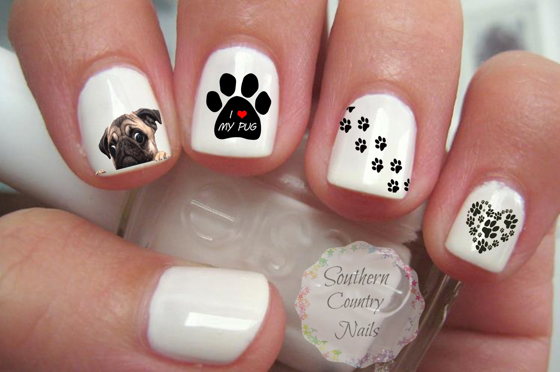 Amazon.com: NAILICIOUS TEN Pug Dog Design Nail Art Wraps Water ...