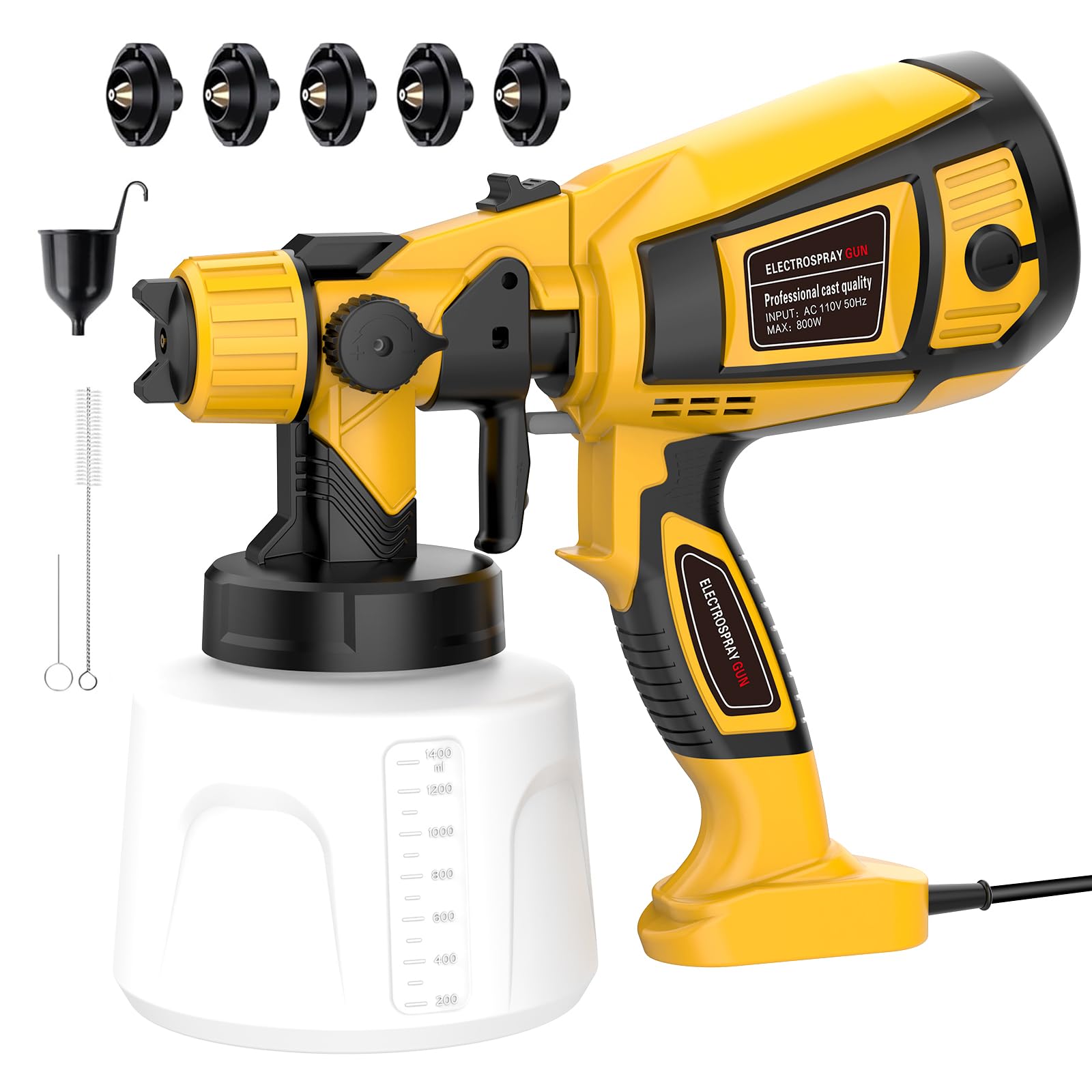 Paint Sprayer 800W, 32000RPM HVLP Spray Gun with 1400ml High Capacity ...