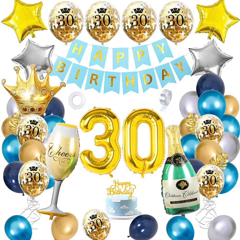 Buy APERIL 30th Birthday Decorations, Blue Gold Silver Party Birthday ...
