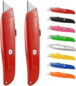 DIYSELF 2Pack Utility Knife Box Cutter Retractable Blade Heavy Duty(Red ...
