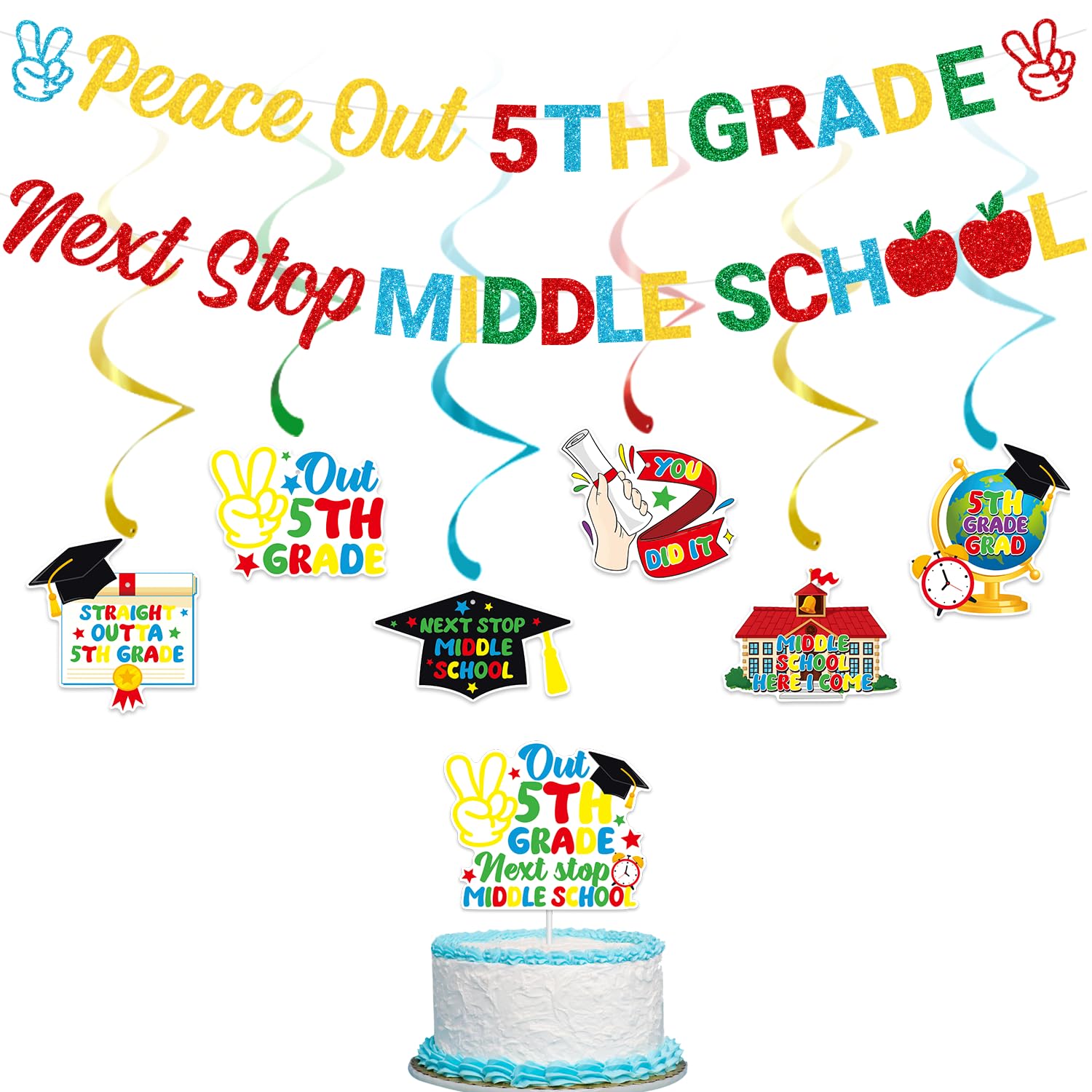 PTFNY Glitter 5th Grade Graduation Banner Set - 'Peace Out 5th GRADE ...