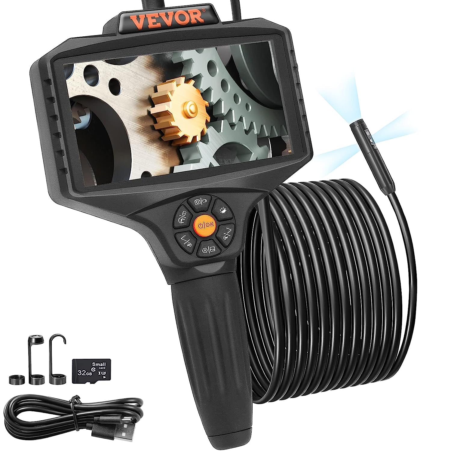 VEVOR Triple Lens Inspection Camera with Light, 5" IPS Screen ...