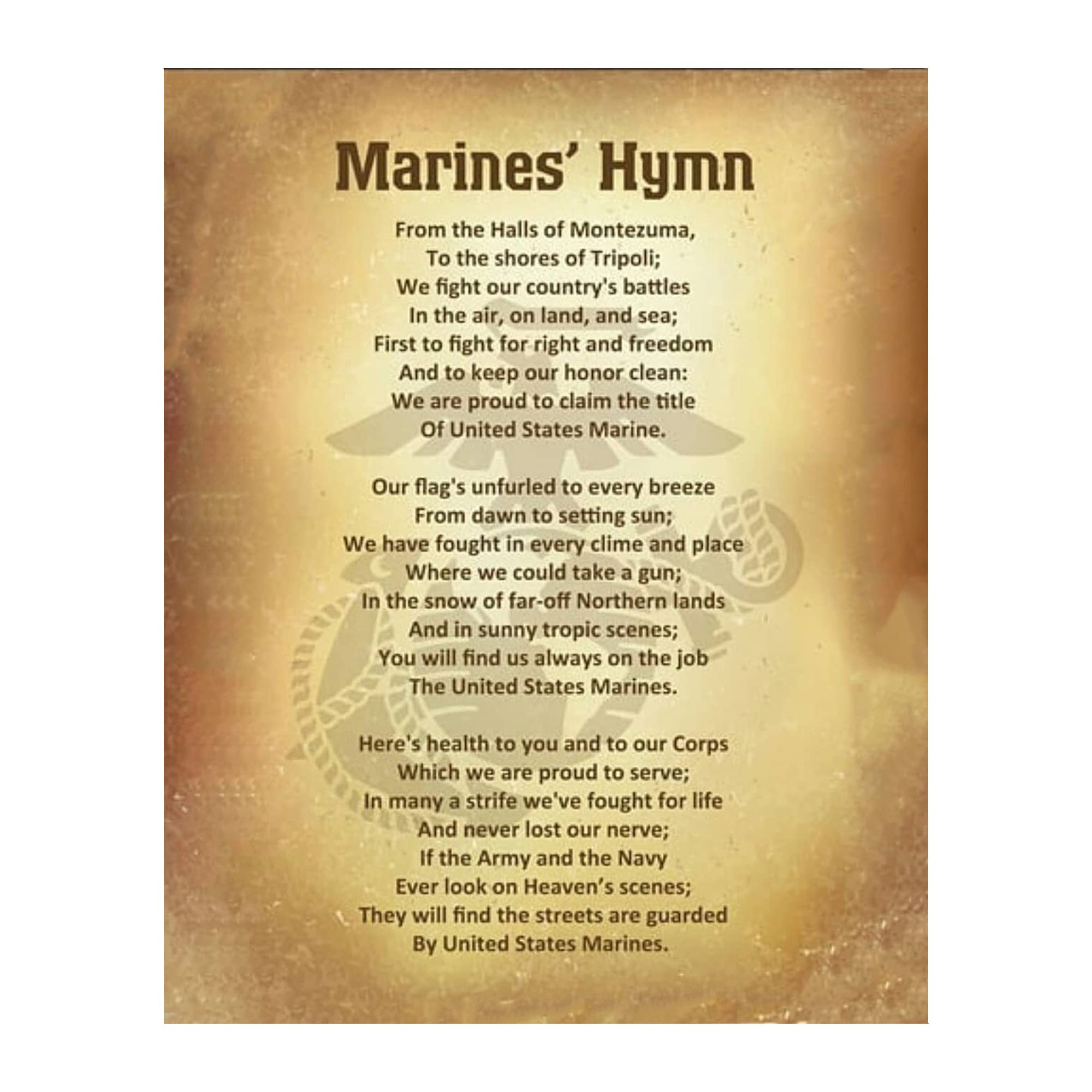 Mua Marine Corps Hymn - Song Lyrics Wall Art Poster, This Ready to ...