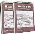 Amazon.com: Crehatos 9" x 12" Sketch Book, Top Spiral Bound Sketch Pad, 100 Sheets Each 68lb ...