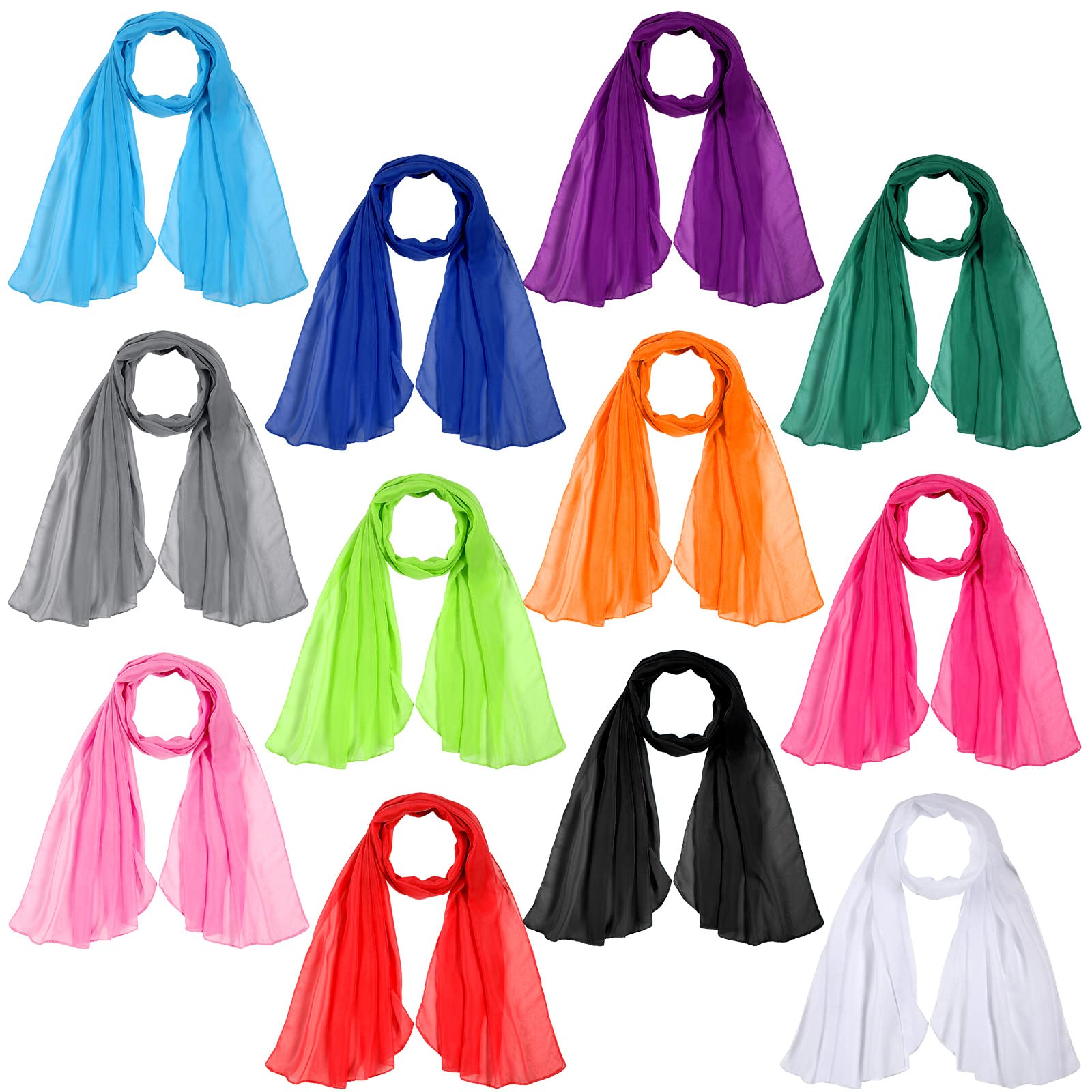 Crowye 12 Pieces Solid Color Chiffon Shawls Long Sun Proof Scarves ...