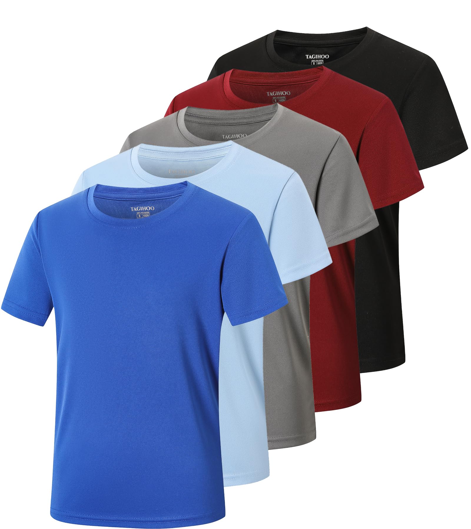 TAGIHOO 5 Pack Boys Mesh Athletic Quick Dry Short Sleeve Workout ...