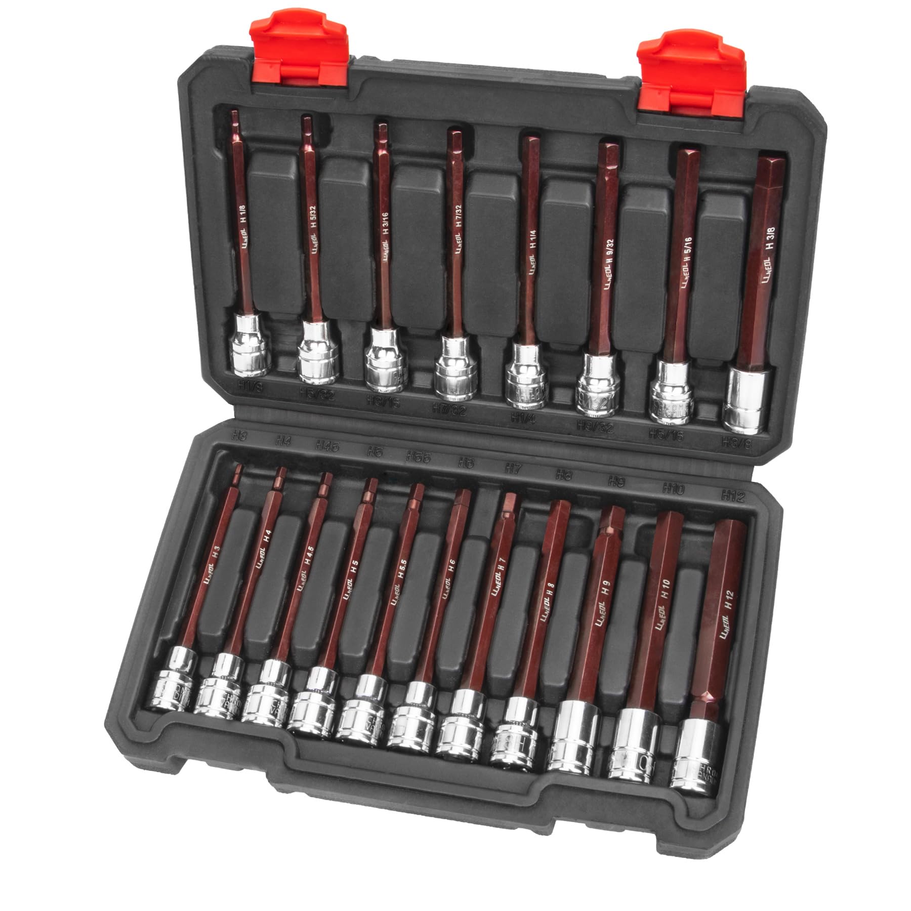 LLNEDL 3/8 Inch Drive Long Allen Hex Bit Socket Set, 19-Piece Hex Head ...
