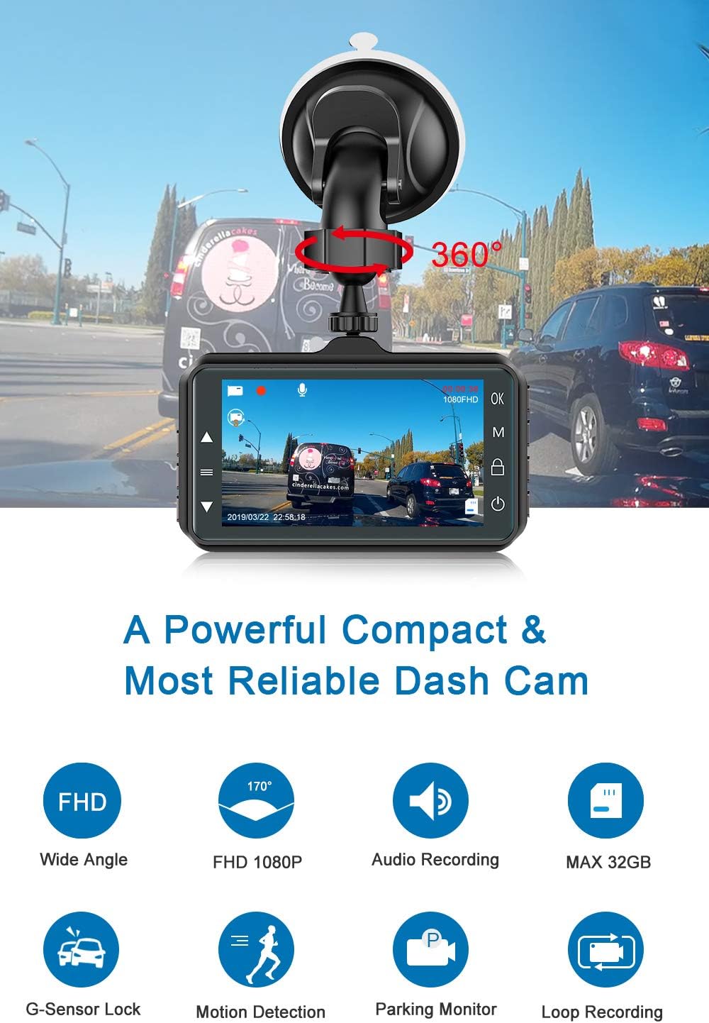 【2020 New Version】CHORTAU Dash Cam 1080P FHD Camera for Car Dash Camera ...