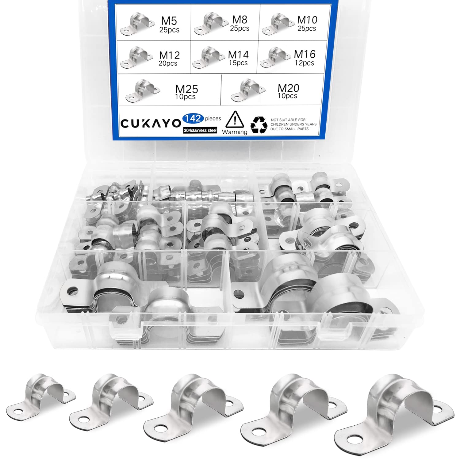 CUKAYO 142 Pcs Pipe Strap Clamp Assortment Kit, 304 Stainless Steel 2 ...