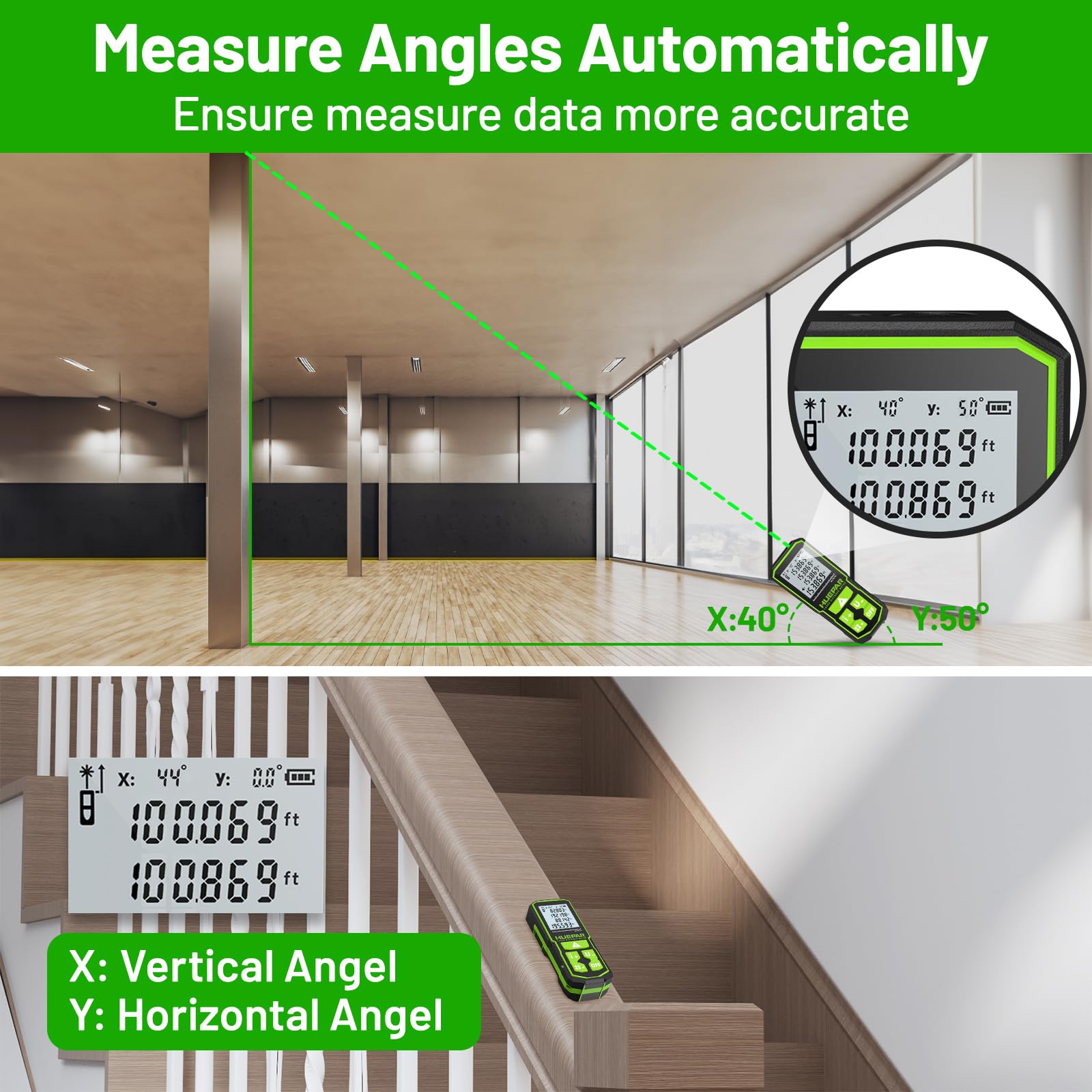 Mua 330FT/100M Laser Measuring Tool with Angle Sensor, Huepar 1/16 ...