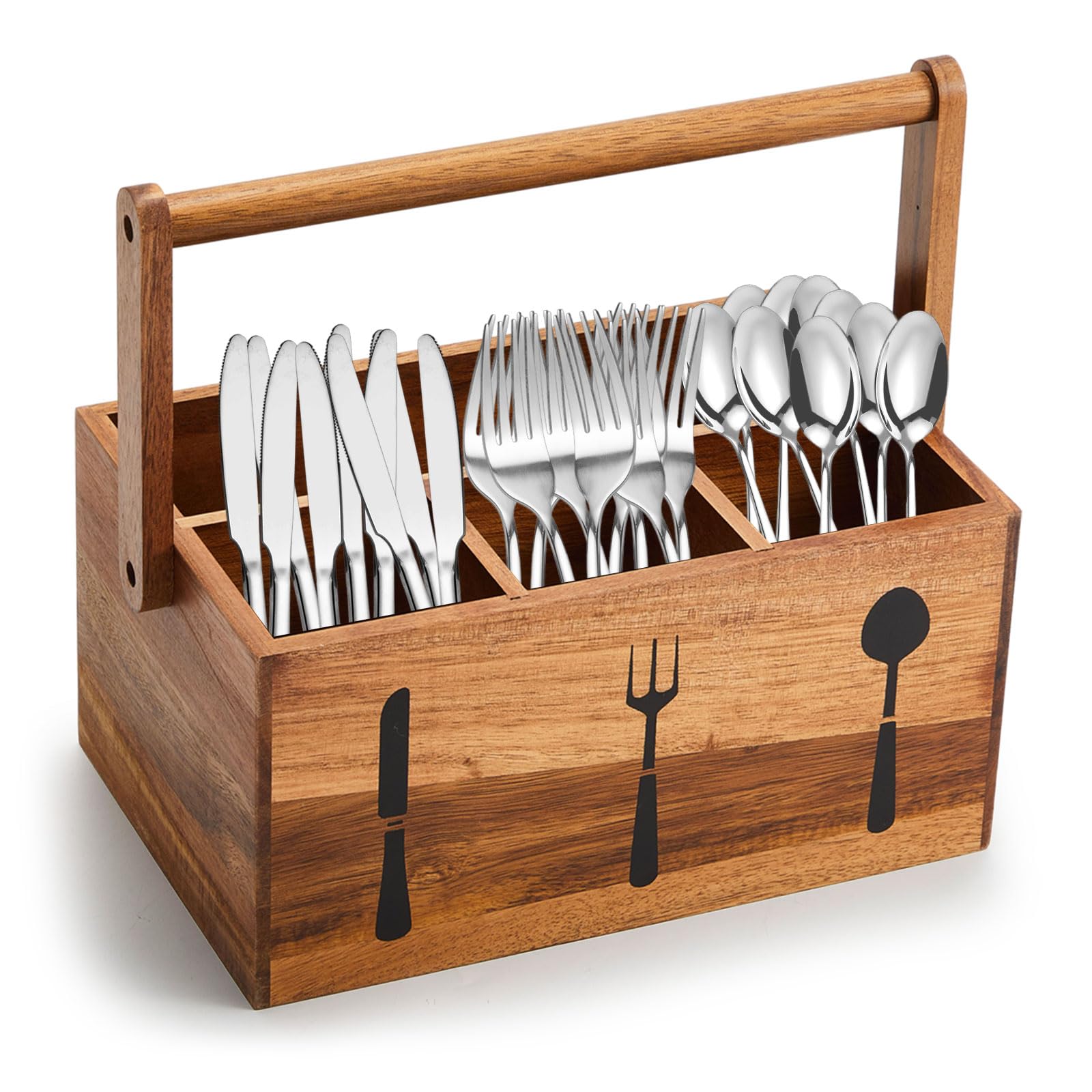 Geetery Acacia Utensil Caddy Silverware Caddy with Handle Wooden ...