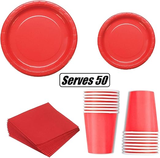 Amazon.com: Serves 50 Guest Complete Party Pack | Red | 9" Dinner Paper ...