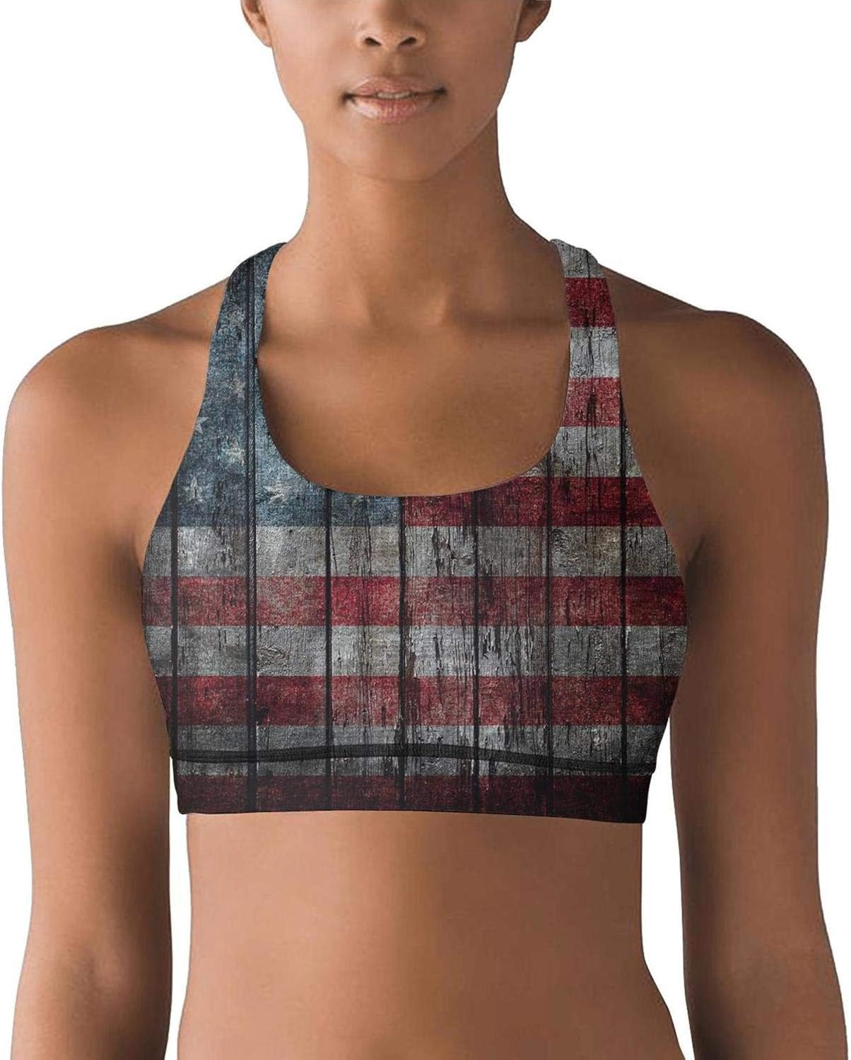 Grunge American Flag Design High Impact Sports Bra Compression Yoga Bra ...