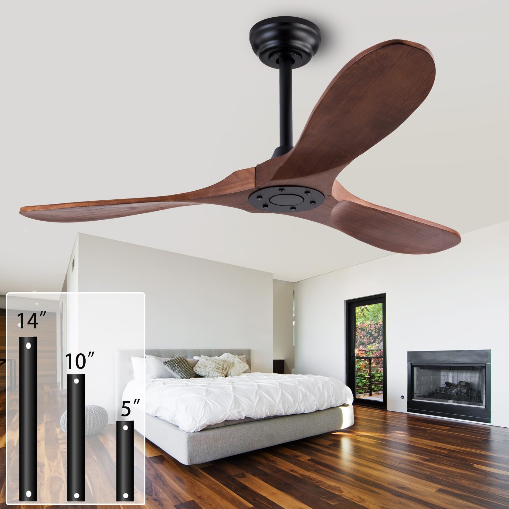QUTWOB 42" Wood Ceiling Fan No Lights with Remote Control, Wooden 3 ...