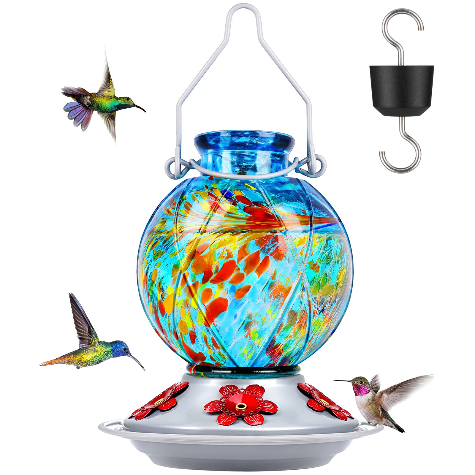 Hummingbird Feeder, BOLITE Glass Hummingbird Feeders for Outdoors ...