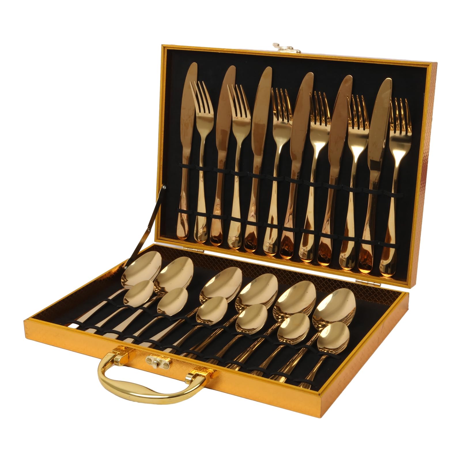 Luxury Cutlery Set with Wooden Organizer 24 Piece Stainless Steel ...