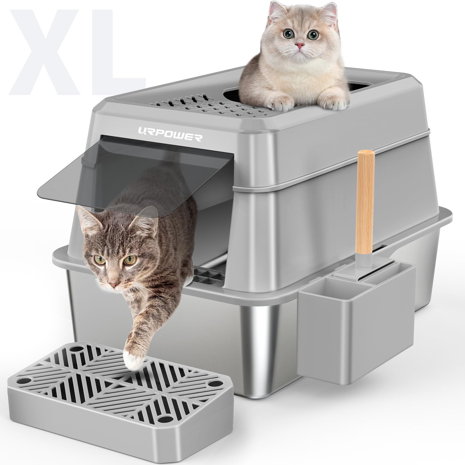 URPOWER Stainless Steel Cat Litter Box with Lid Extra Large Enclosed ...