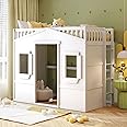 Amazon.com: BOVZA Twin Size House Loft Bed, Wooden Bed Frame with Ladder, Kids Playhouse Bed ...