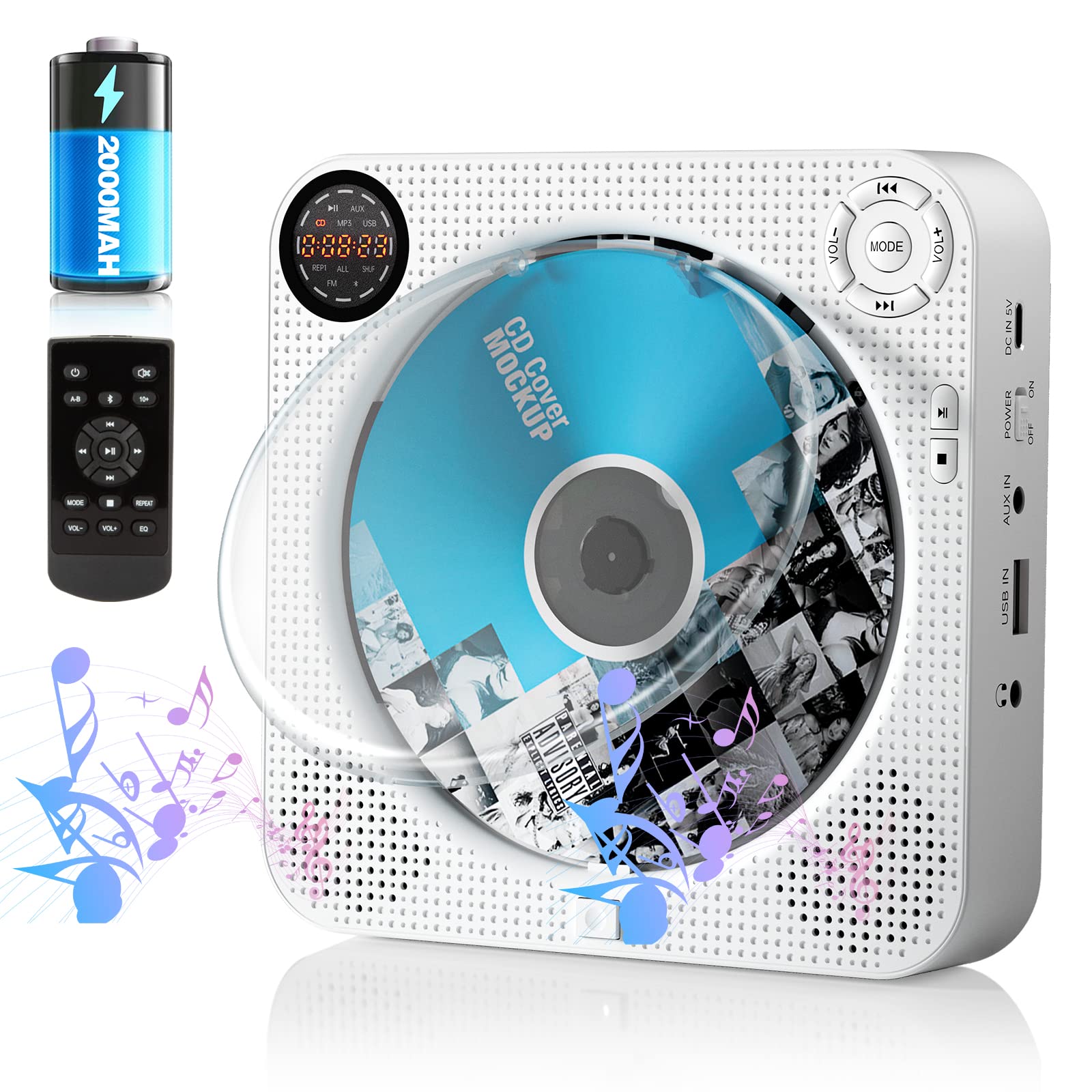 Mua Portable CD Player with Bluetooth, Rechargeable CD Player for Wall ...