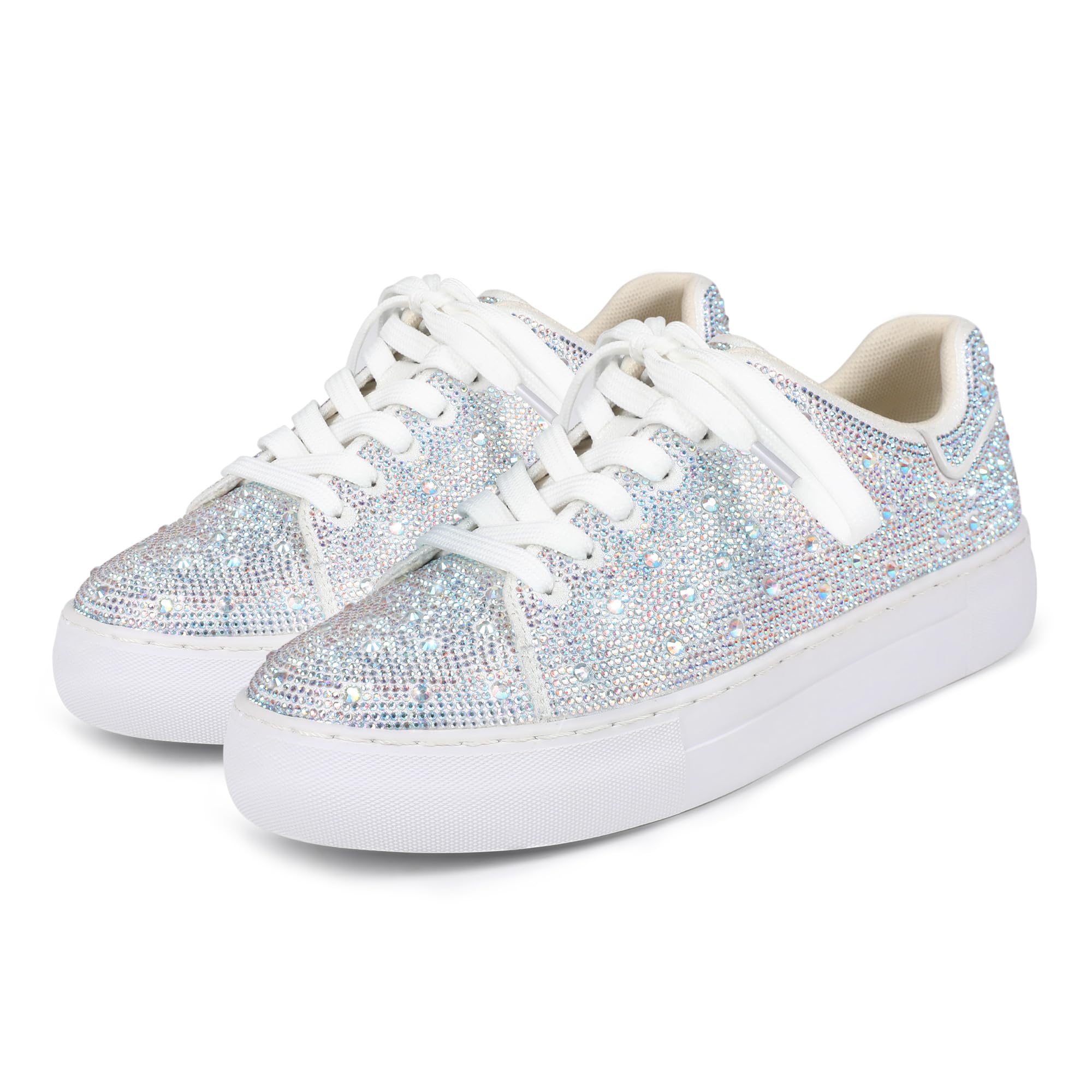 Women's Fashion Bling Rhinestone Sneakers Sparkly White Glitter Wedding ...