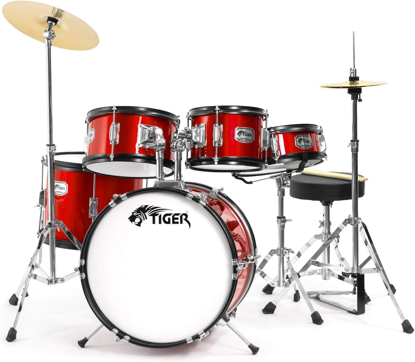 Tiger JDS14-RD Junior Kit de Batteries Acoustiques 5 éléments - Rouge ...