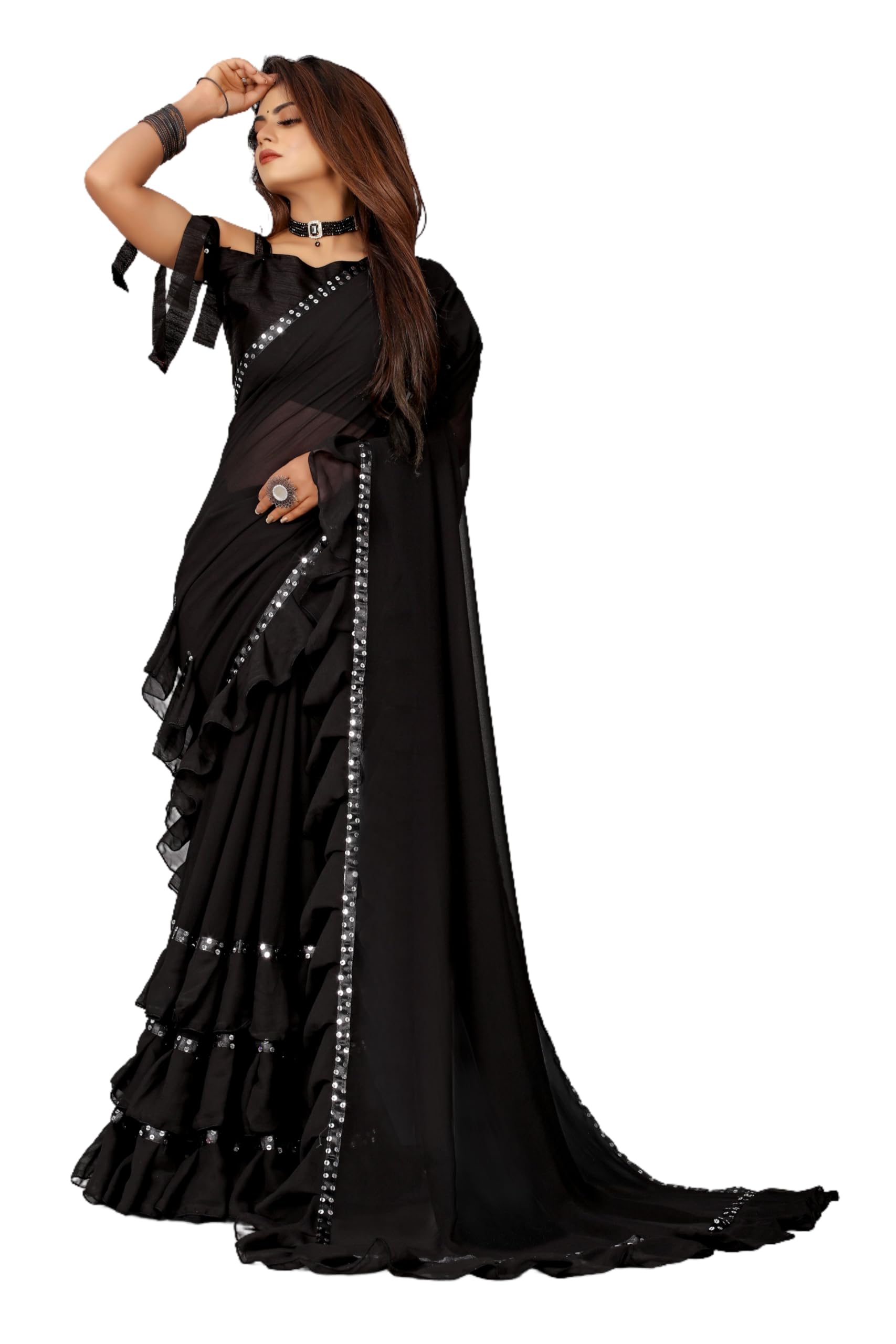 BE4ME.COM Indian Saree Sari Frill Ruffle Border Bollywood Party Wear ...
