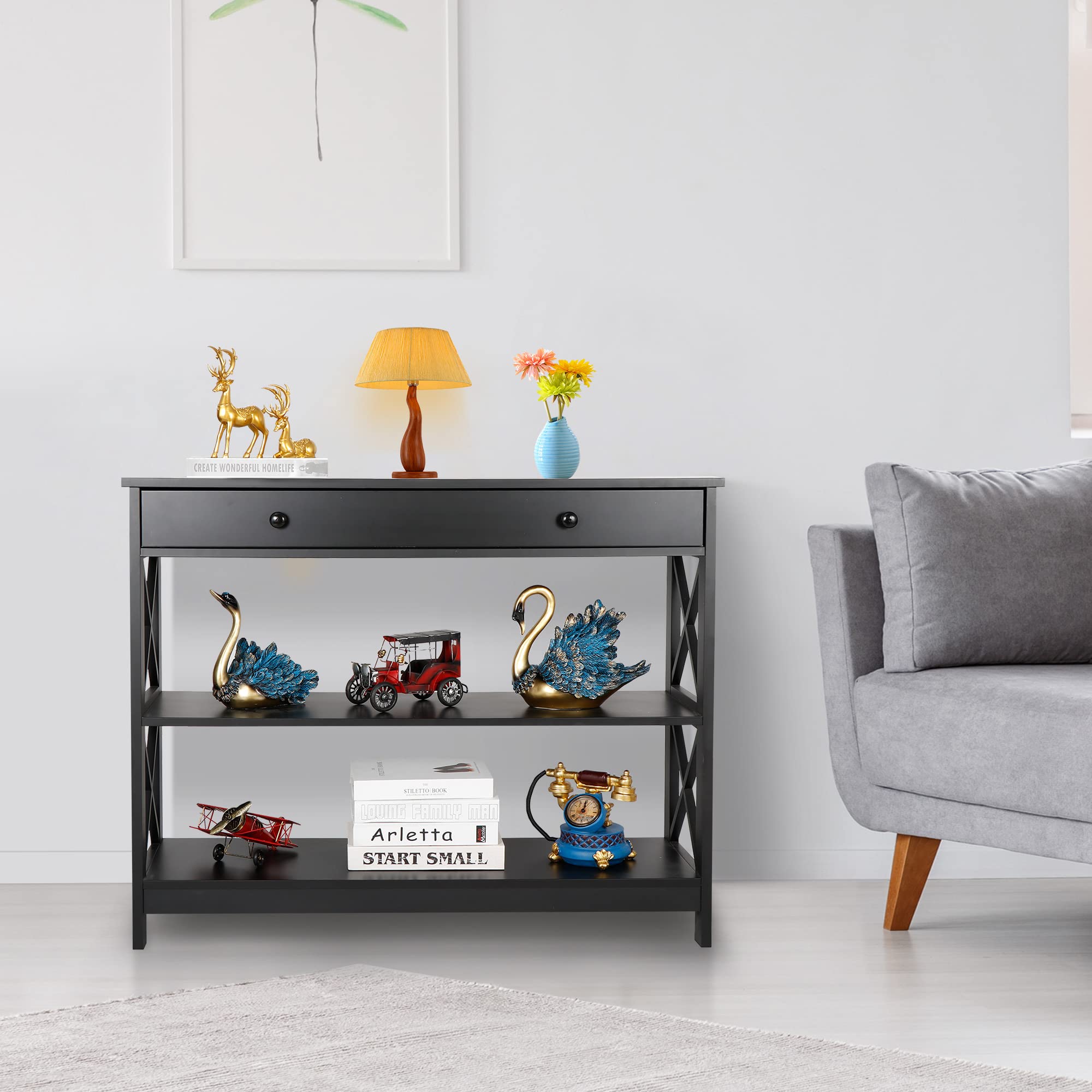 Mua SUPER DEAL Wood Console Table 3 Tier Sofa Table with Drawer and ...