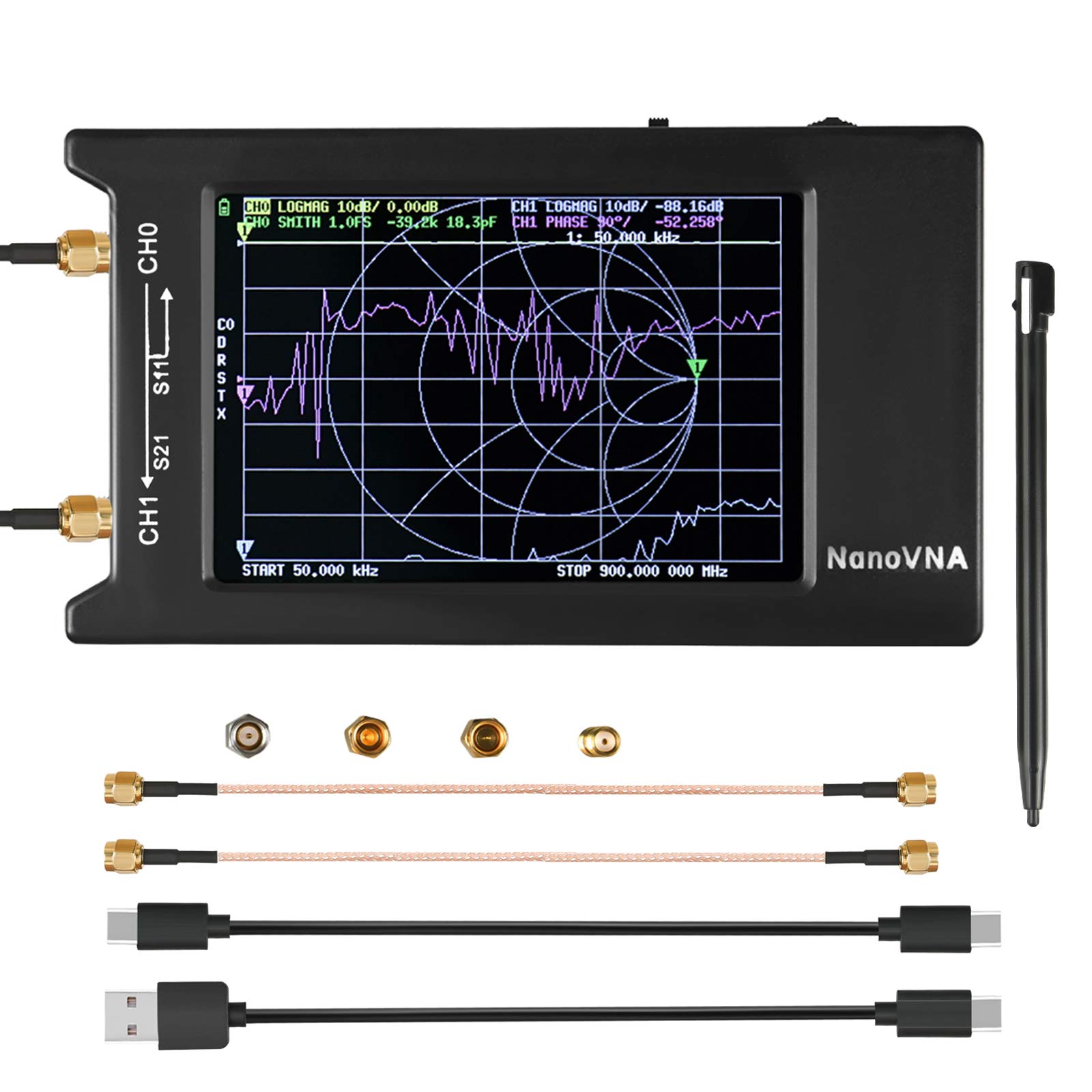NanoVNA-H4 Vector Network Analyzer Kit 10KHz-1.5GHz HF VHF UHF Antenna Analyzer Measuring S ...