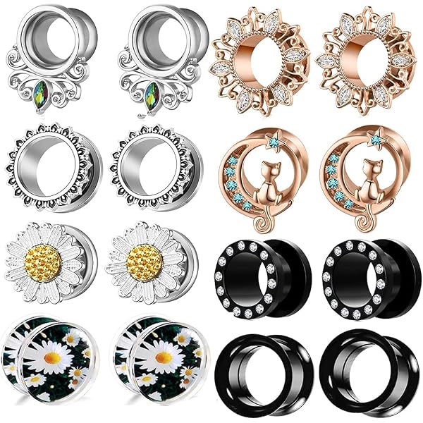 Stainless Steel Acrylic Tunnels 20-Piece Ear Gauges Set (16G To 00G ...