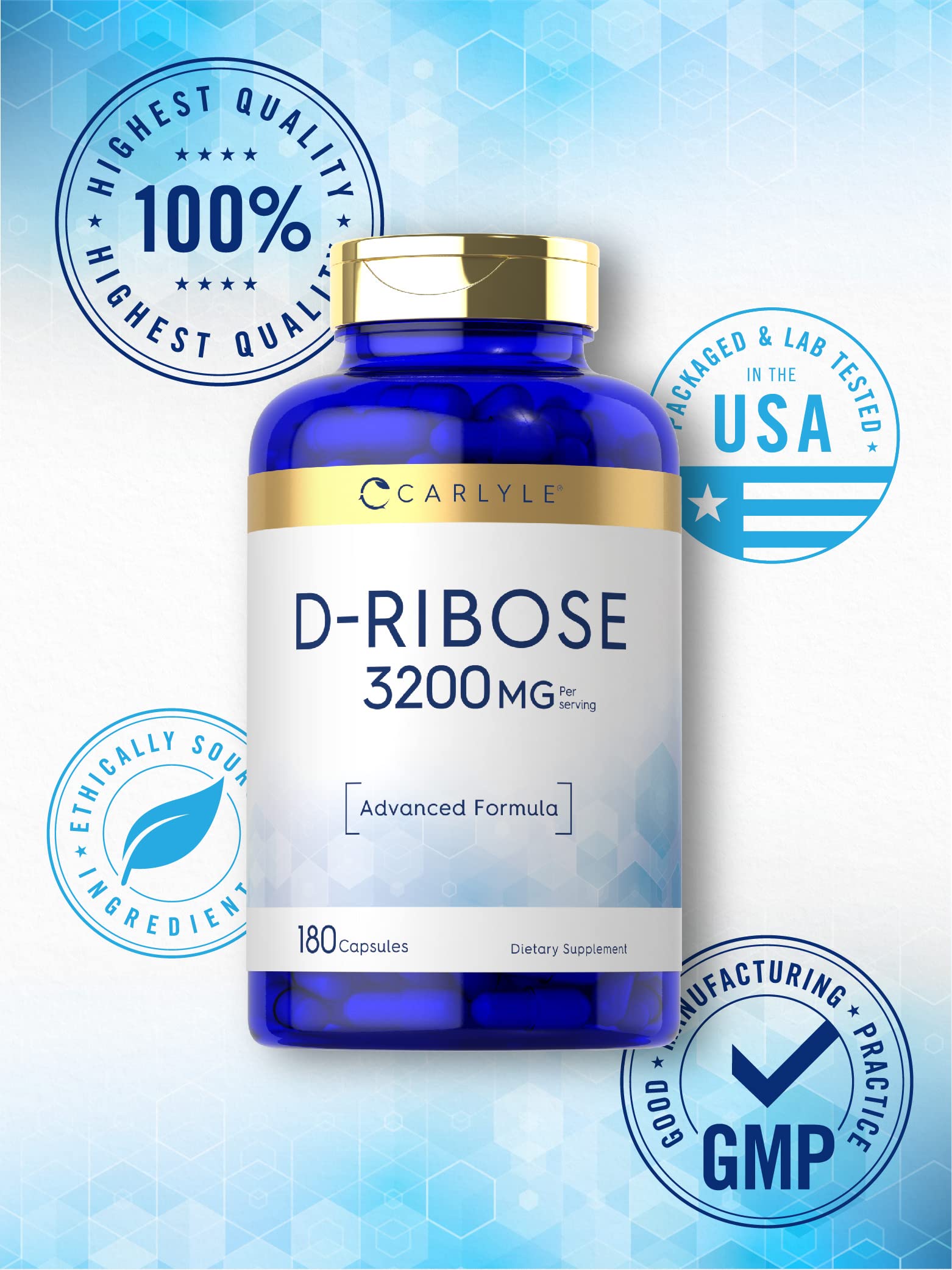 Carlyle D-Ribose Capsules | 3200mg | 180 Pills | Advanced Formula | Non-GMO, Gluten Free ...