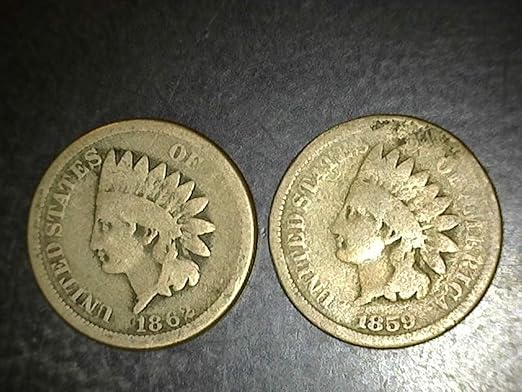 Set of 2 Indian Head Copper Nickels dated 1859 to 1864 Cent Lower ...