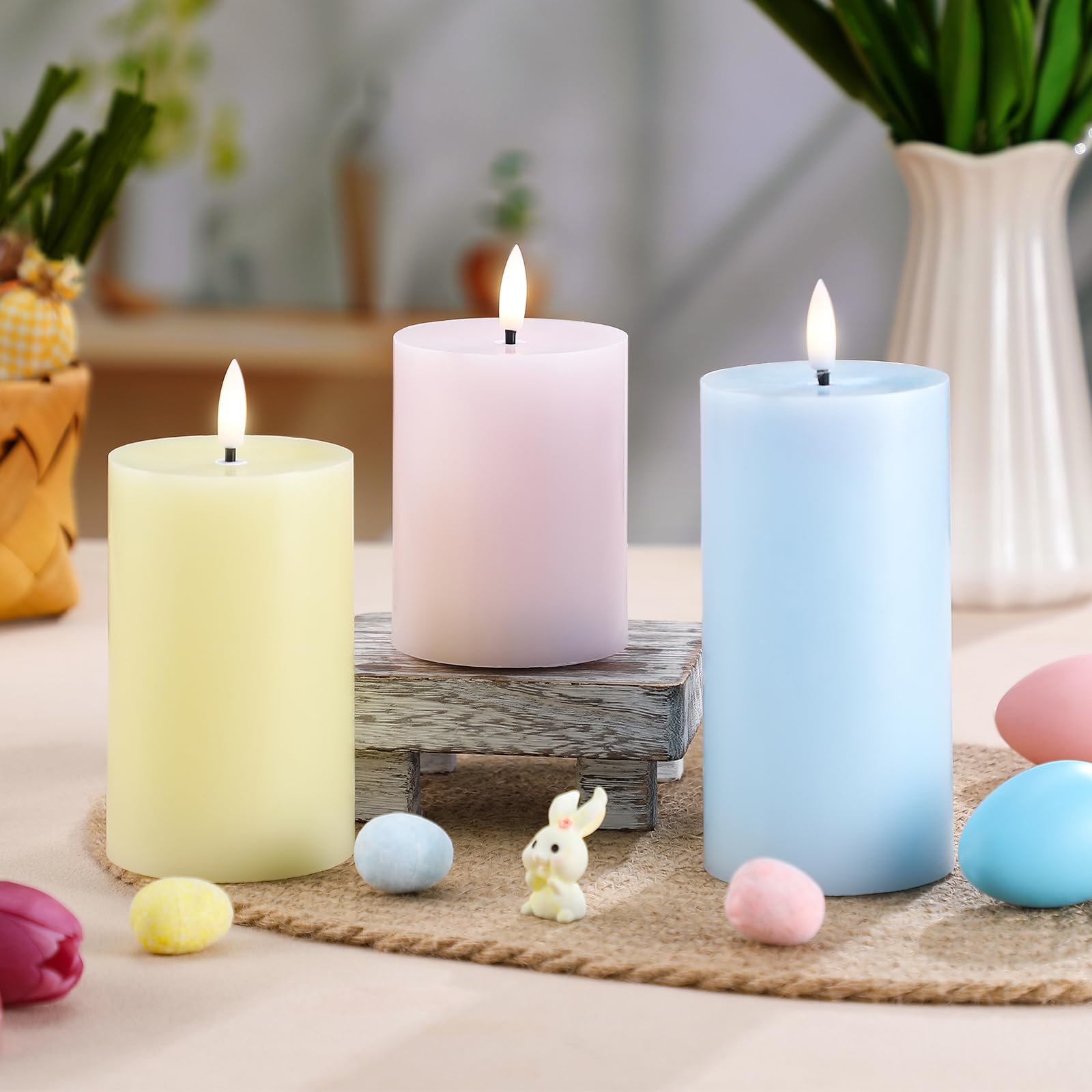Hiboom 3 Pcs Easter LED Flameless Pillar Candles Pink Flameless Candles ...