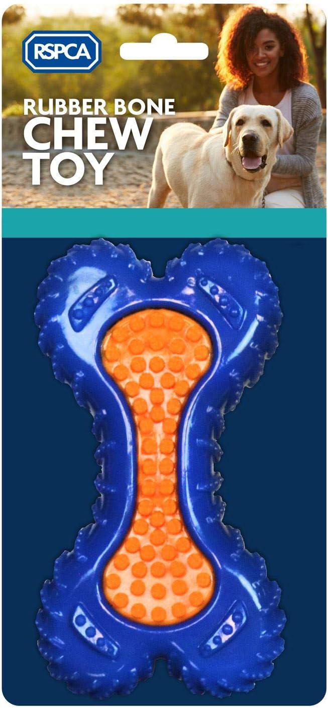 RSPCA rubber bone chew dog toy blue pet fun activity games chewer teeth ...