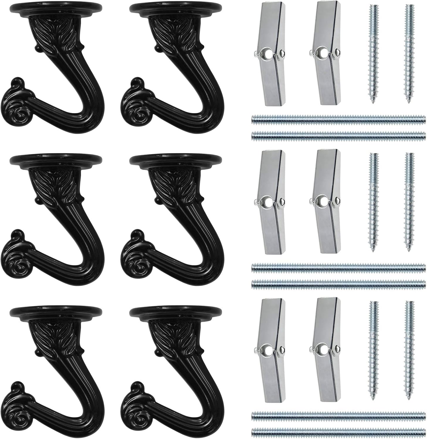 Hxchen 6 Sets 38mm/1.5" Black Ceiling Hooks for Hanging Plant, Heavy ...