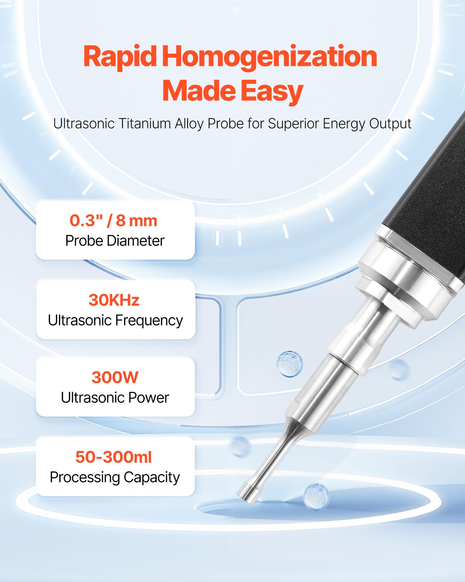 VEVOR Portable Ultrasonic Homogenizer, 0.3 In Titanium Alloy Probe ...