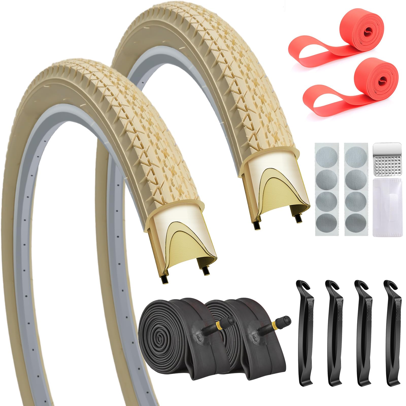 SIMEIQI 2 Pack Cream Beach Cruiser Bike Tires and Tubes 24"x2.125" with ...
