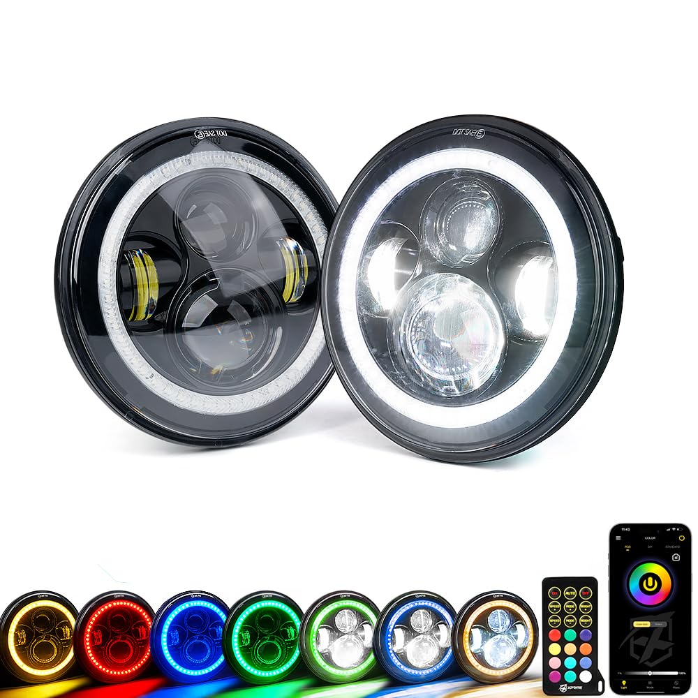 Xprite 7 Inch RGB LED Headlights with Dual Controlled, Halo Lights w ...