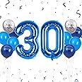 Amazon.com: 40 Inch Blue Number 30 Balloons, 30th Birthday Balloons ...
