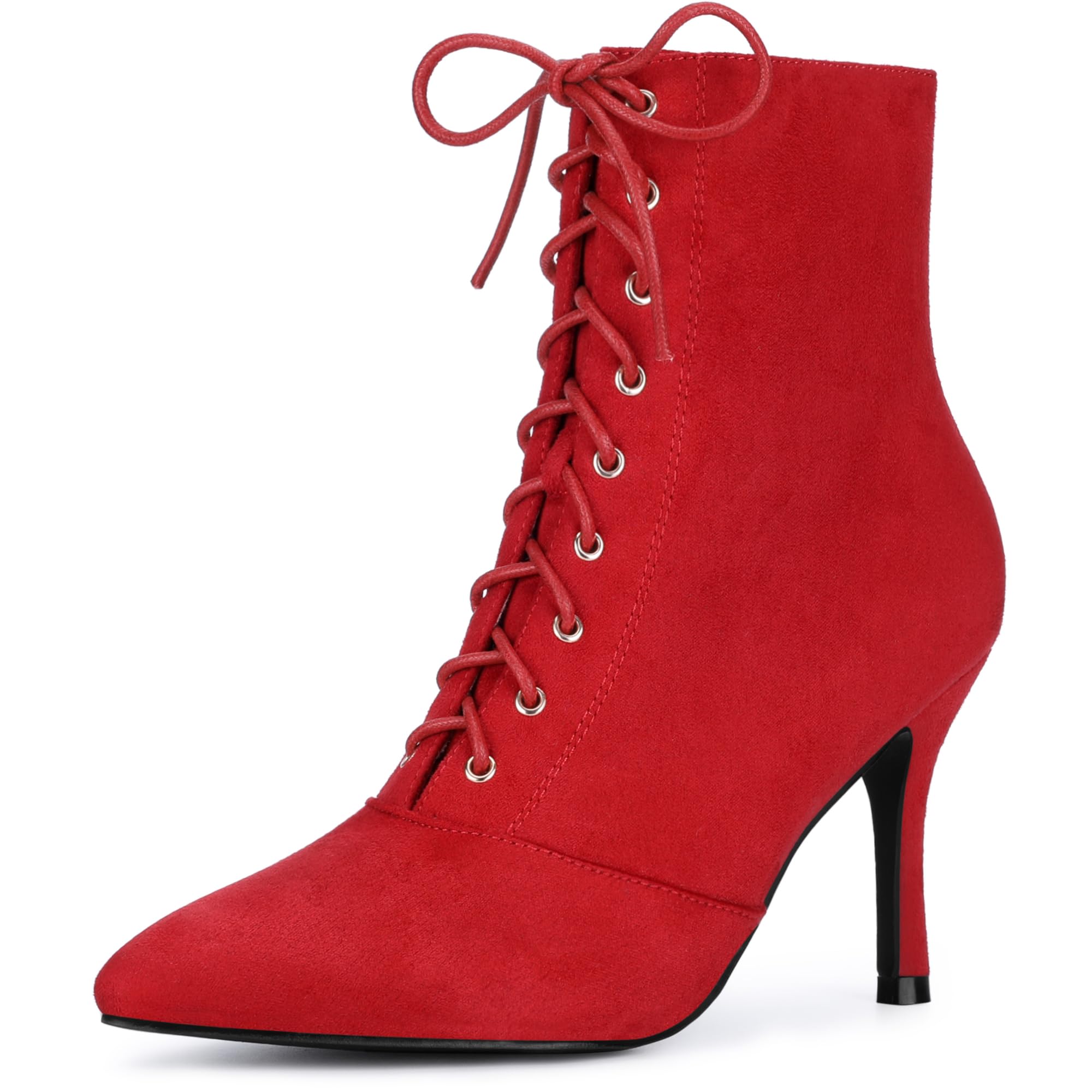 Allegra K Women's Pointy Toe Side Zip Lace Up Stiletto Heels Red Ankle ...