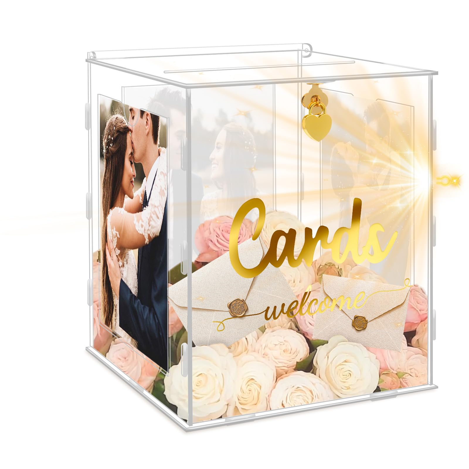 Lotheove Acrylic Wedding Card Box with Picture Frame, Cards Box for ...