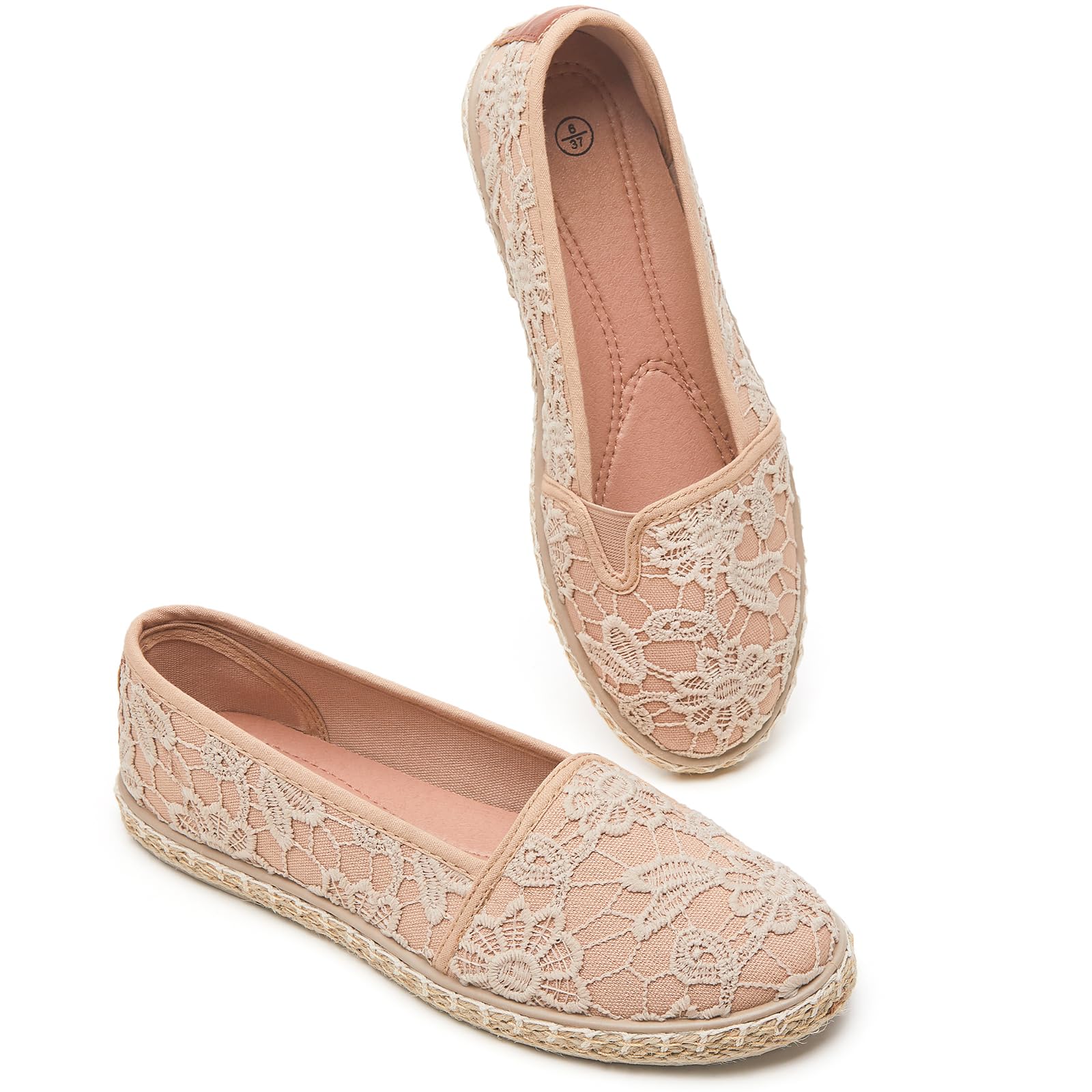 BABUDOG Women's Black Flats with Flower Embroideried,White Lace Ballet ...