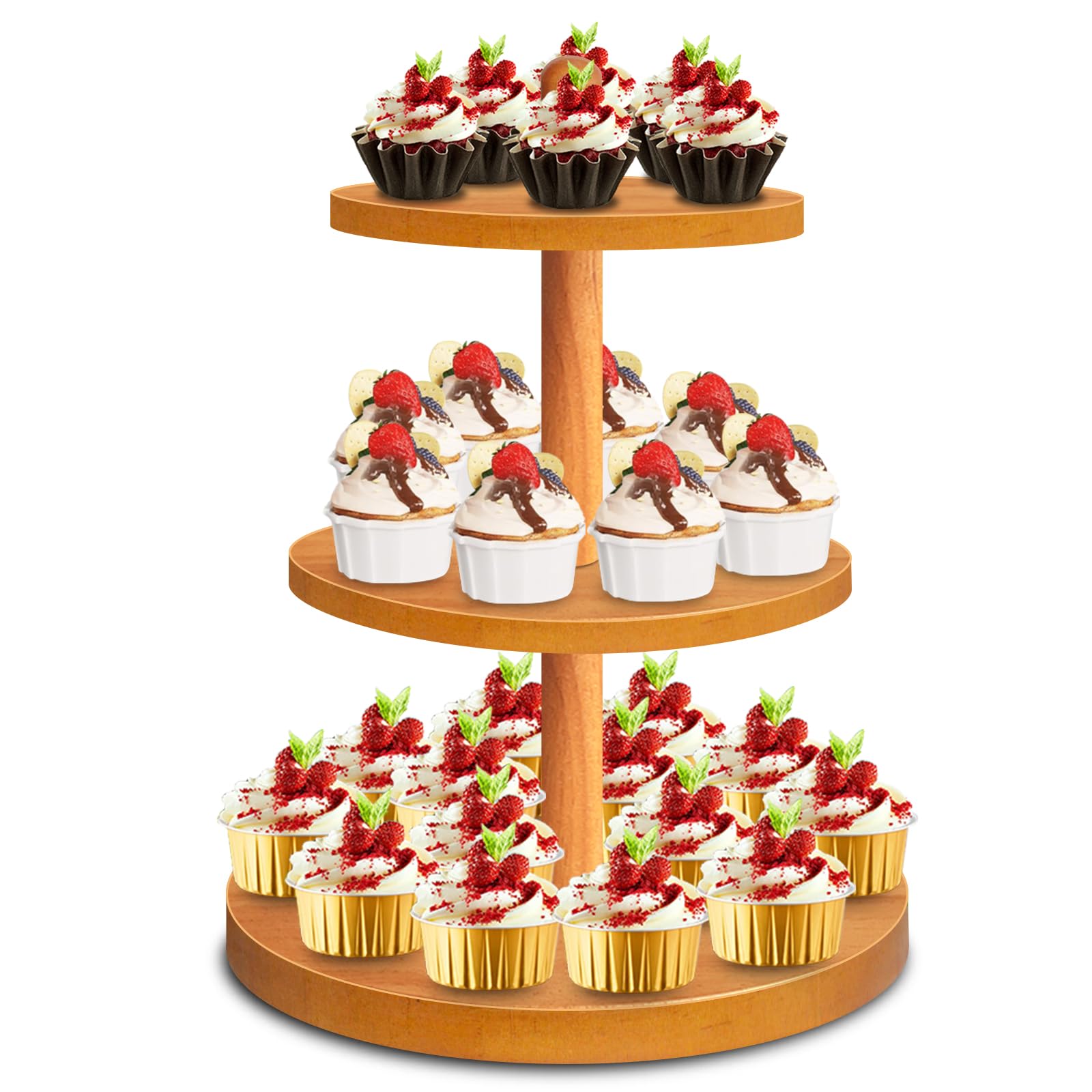 Henayuk Cupcake Stand 3 Tier Wood Cupcake Tower Stand Rustic Tiered