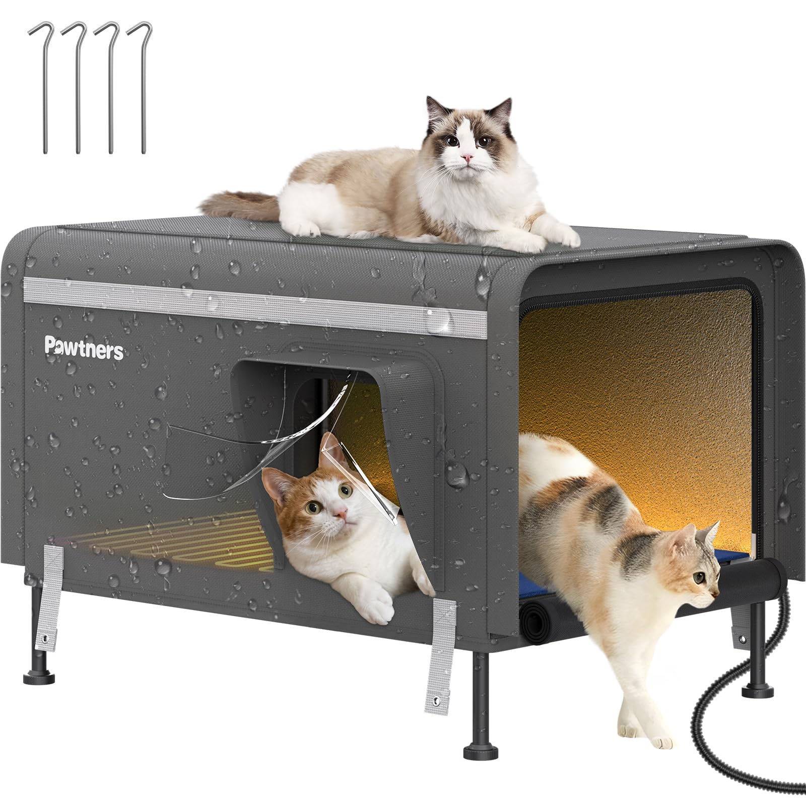 Pawtners Heated Cat House for Outside, Outdoor Insulated Kitty Shelter ...