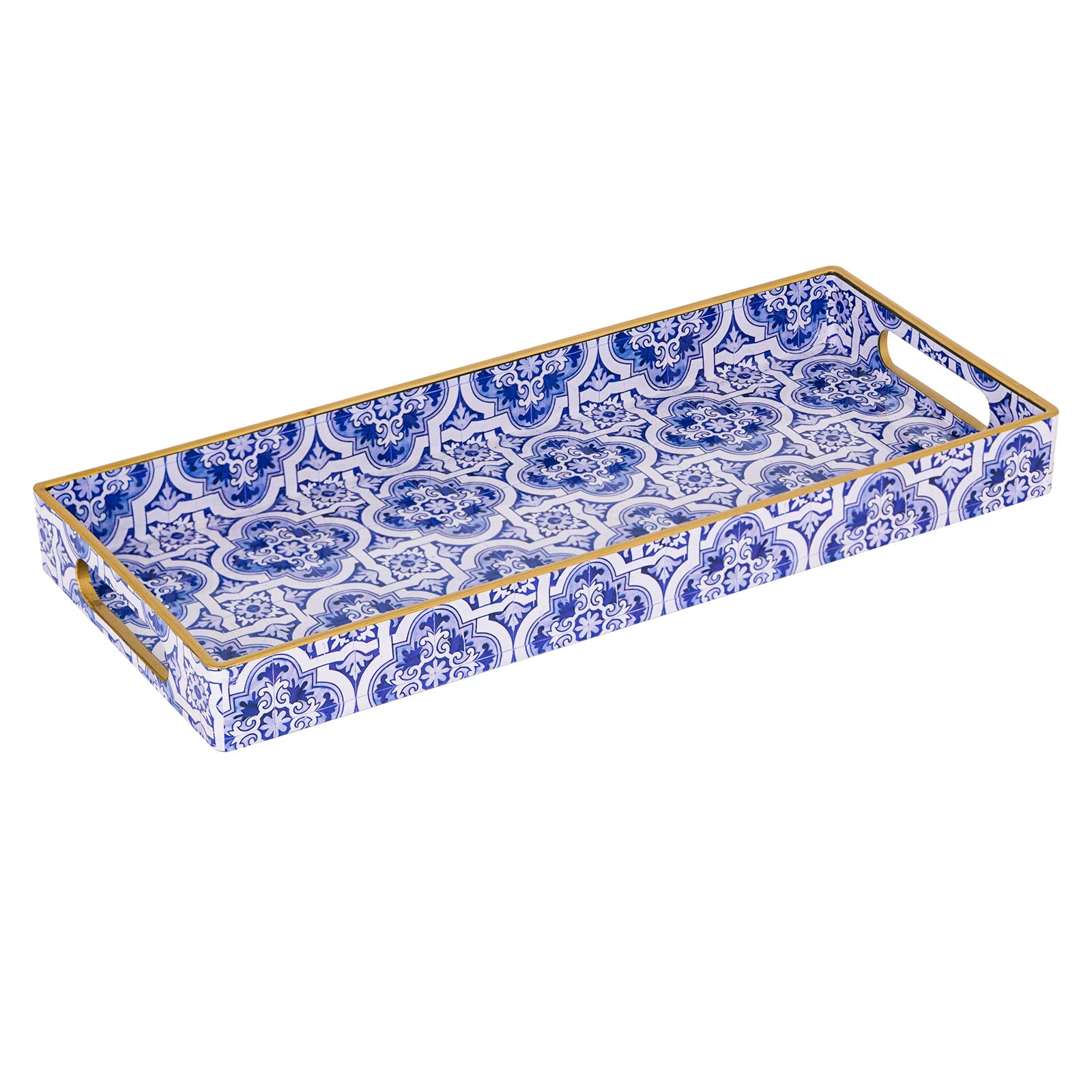 MAONAME Blue Decorative Tray, Plastic Vanity Tray with Handles ...