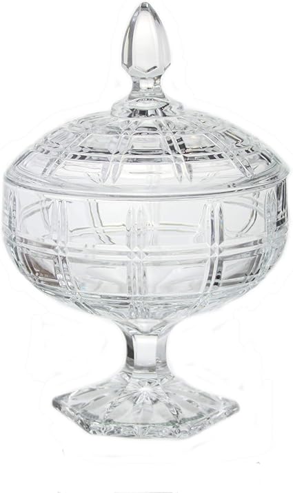 Large Glass Sweet Bowl Bonbon Candy Dish with Lid Crystal Effect Clear ...