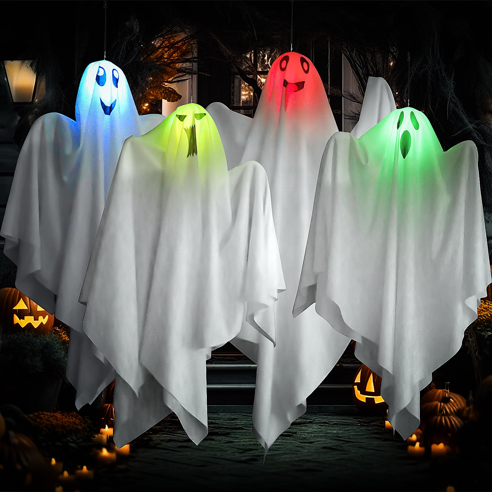 4 Pack Halloween Decorations Ghosts Hanging,32'' Light Up Halloween ...