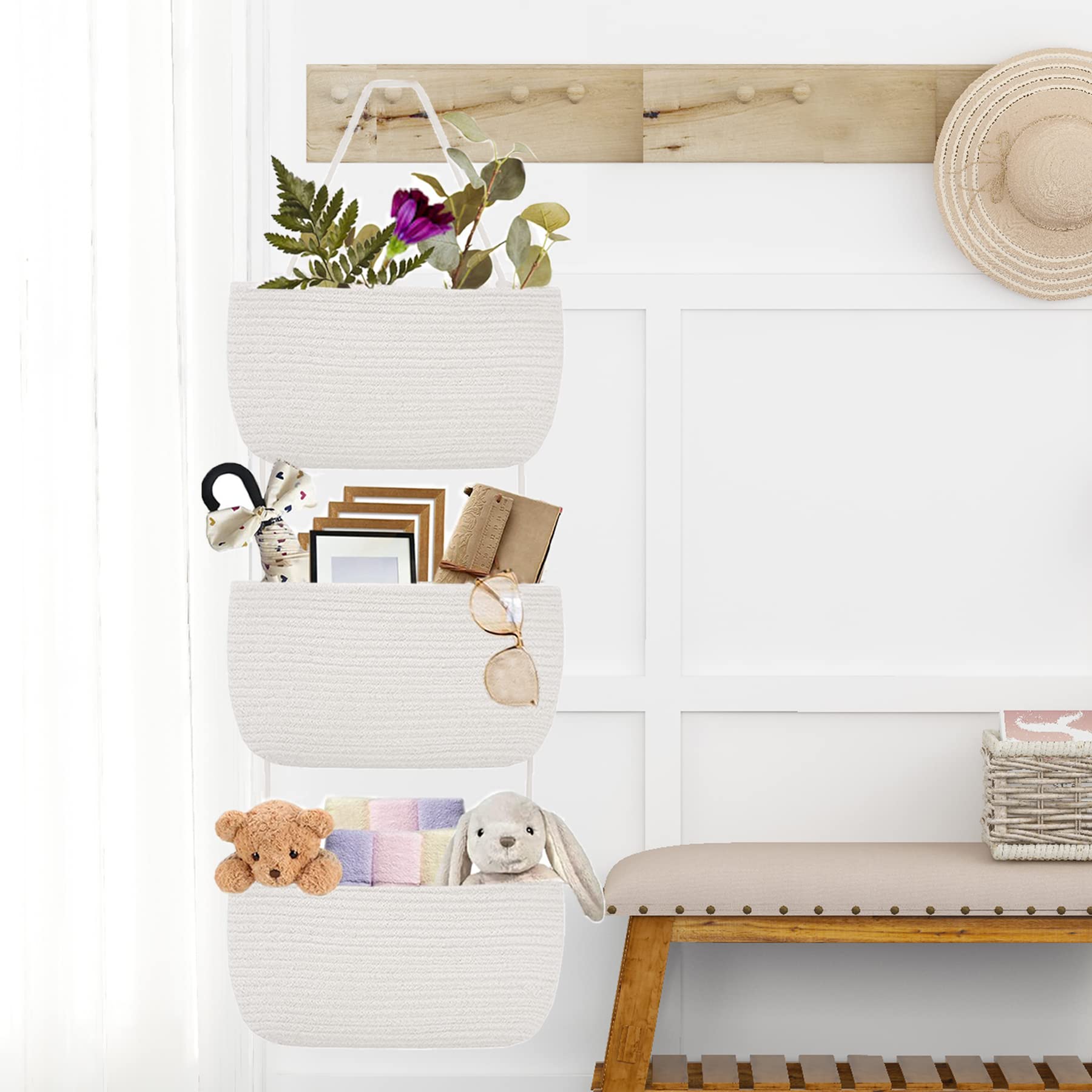 AIVIIN Over The Door Hanging Baskets, 3-Tier Wall Hanging Storage ...