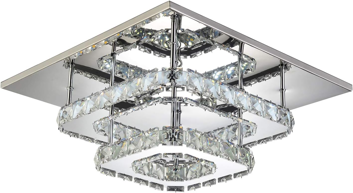 LED Ceiling Light, Square Crystal Ceiling Lights, 2 Built-in LED Boards ...