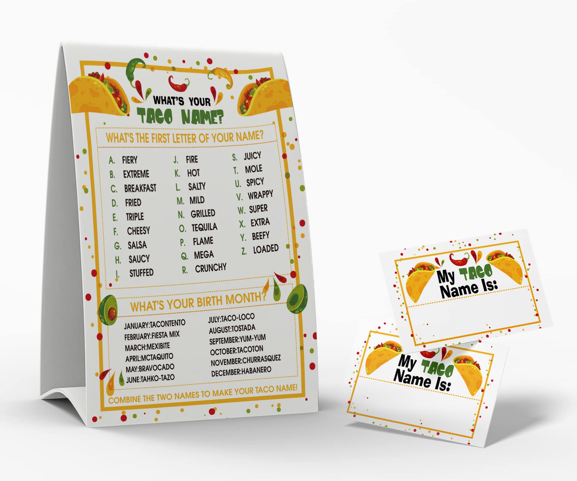 Mua What's Your Taco Name Game, 1 Taco Theme Sign and 50 Name Tag ...