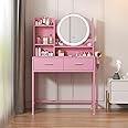 Amazon.com: SOOWERY Vanity Desk with Lights and Mirror, Pink Vanity ...